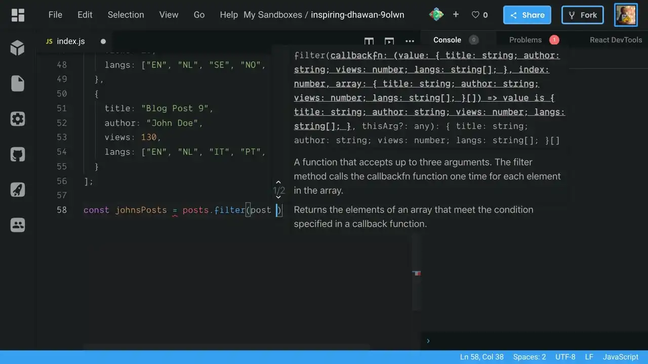 Exercise: Use multiple Array helper methods together - A Vue.js... Exercise: Use multiple Array helper methods together - A Vue.js...
